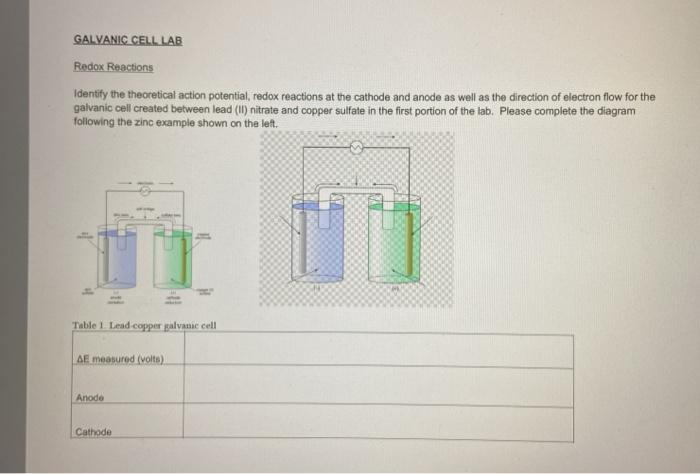Solved GALVANIC CELL LAB Redox Reactions Identify the | Chegg.com