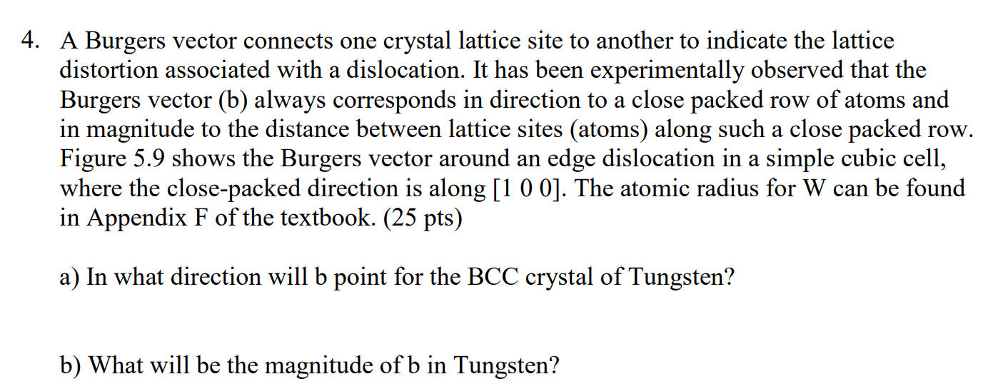4. ﻿A Burgers vector connects one crystal lattice | Chegg.com