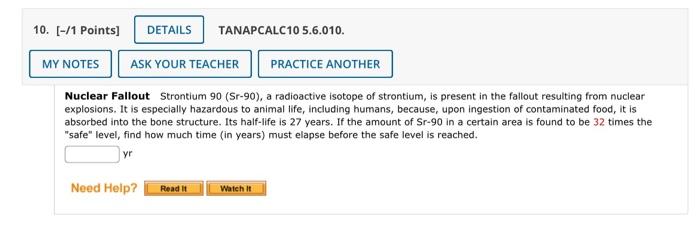 Solved Nuclear Fallout Strontium 90(Sr−90), a radioactive | Chegg.com