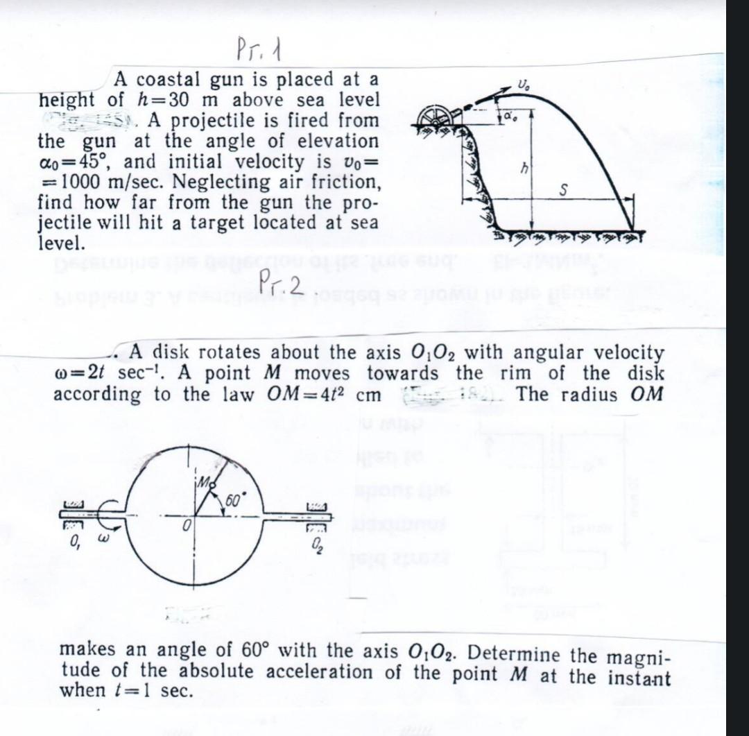 Solved A coastal gun is placed at a height of h=30 m above | Chegg.com