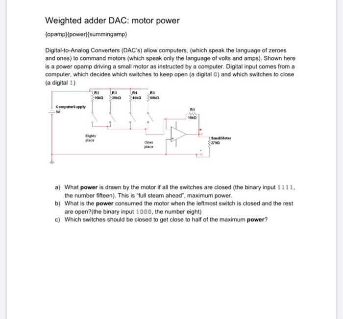 Solved Weighted adder DAC: motor power | Chegg.com