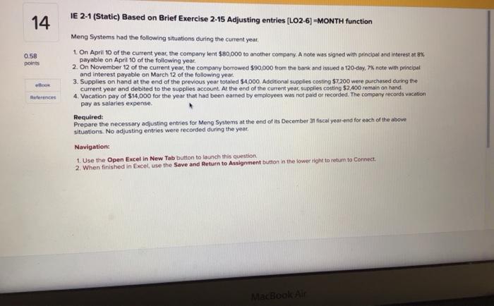 Solved IE 2-1 (Static) Based on Brief Exercise 2-15 | Chegg.com