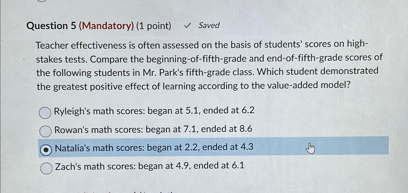 Solved Question 5 (Mandatory) (1 ﻿point) ﻿SavedTeacher | Chegg.com