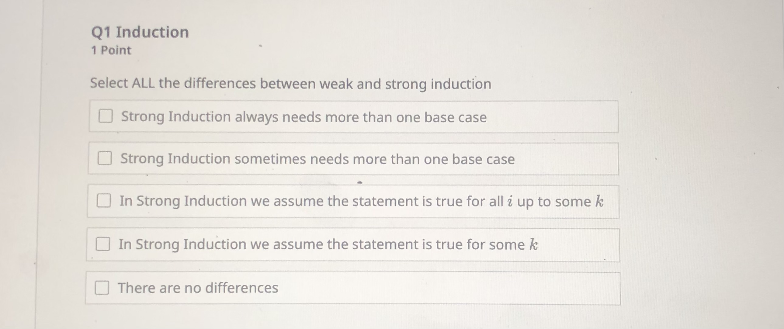 Solved Q1 ﻿induction1 ﻿pointselect All The Differences