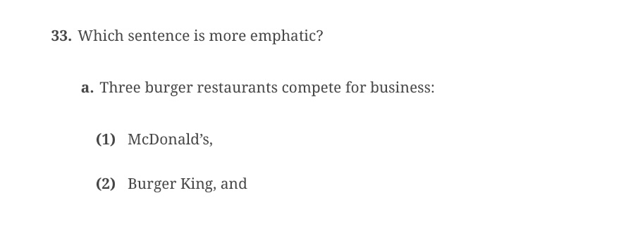 Solved Which sentence is more emphatic?a. ﻿Three burger | Chegg.com