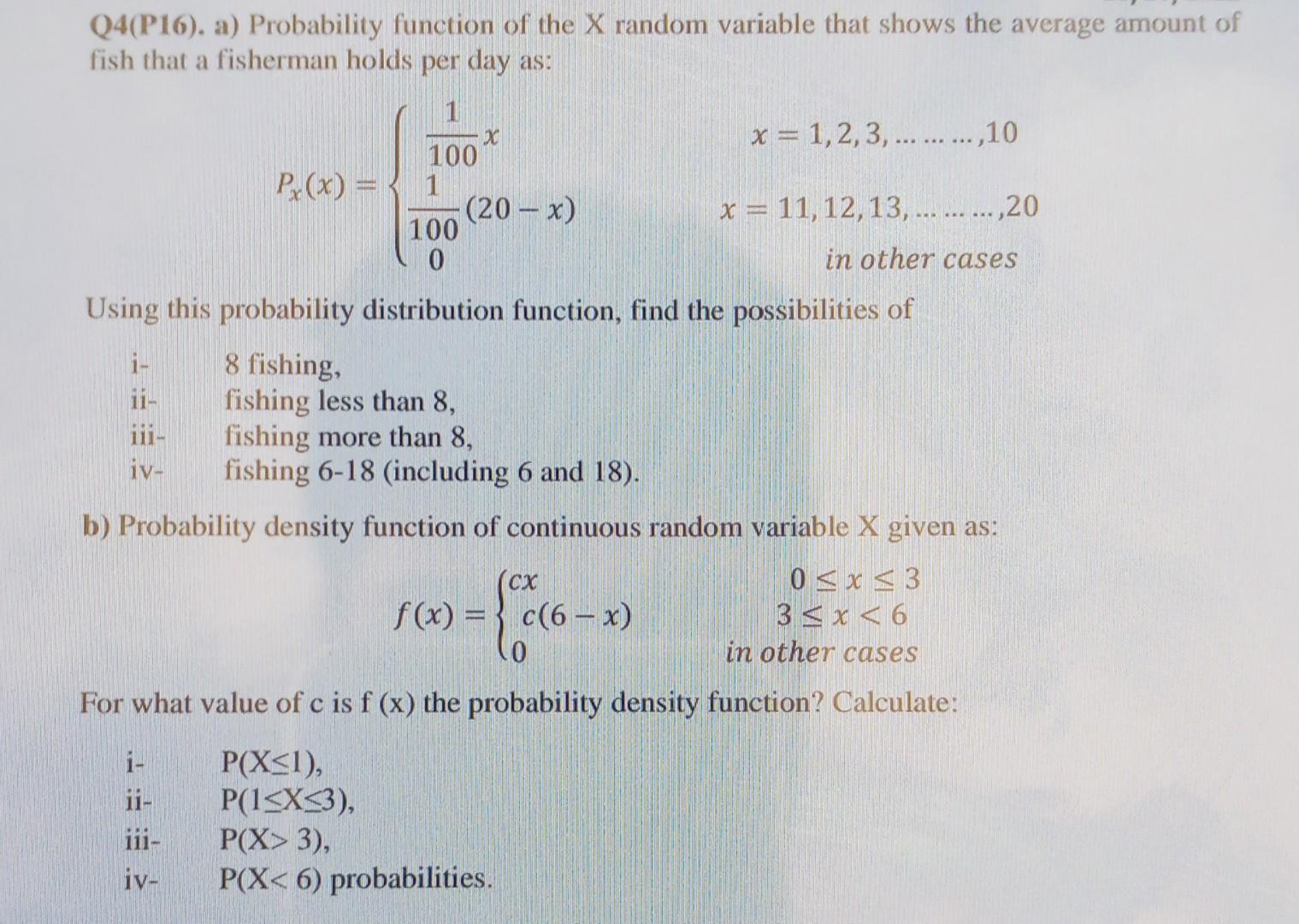 Solved Q4(P16), a) Probability function of the X random | Chegg.com