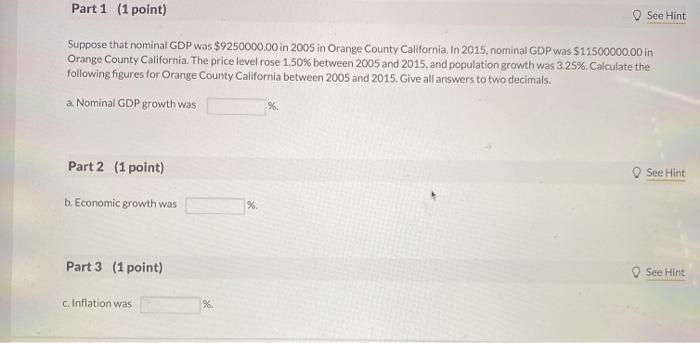Solved Part 1 (1 point) See Hint Suppose that nominal GDP | Chegg.com