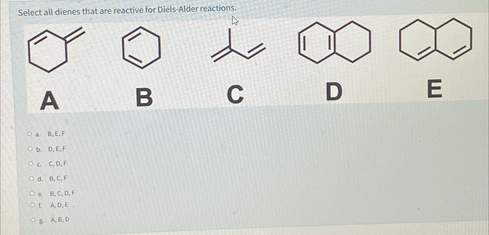 Select all dienes that are reactive for Diels-Alder | Chegg.com