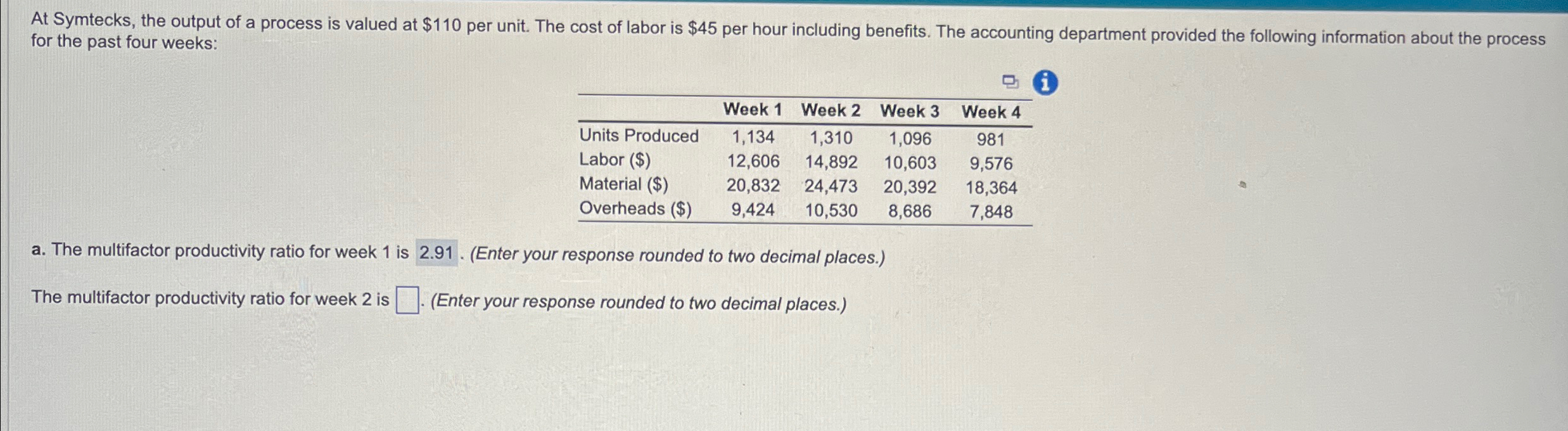 Solved At Symtecks, the output of a process is valued at | Chegg.com