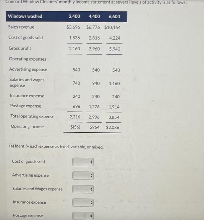 Solved (a) Identify each expense as fixed, variable, or | Chegg.com