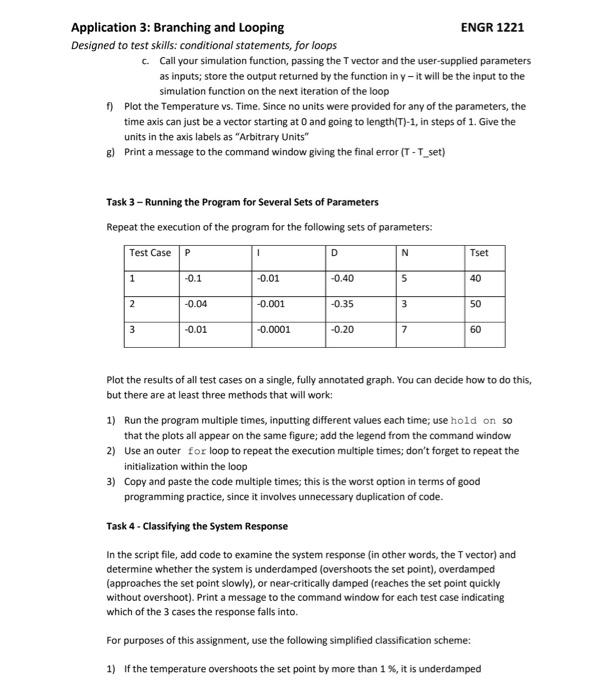 Solved ENGR 1221 Application 3: Branching and Looping | Chegg.com