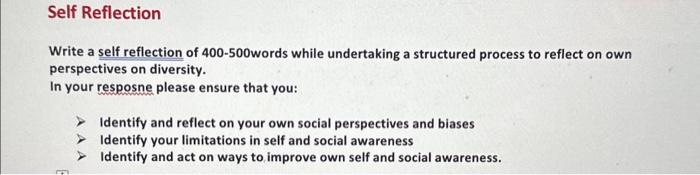 Solved Self Reflection Write a self reflection of 400−500 | Chegg.com