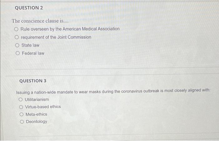 Solved QUESTION 2 The conscience clause is..... Rule | Chegg.com