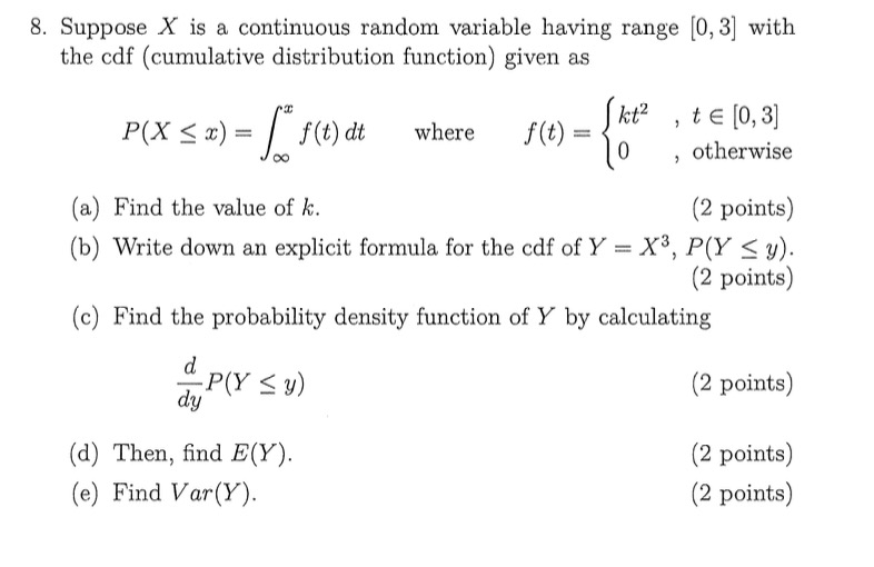 Solved Suppose x ﻿is a continuous random variable having | Chegg.com
