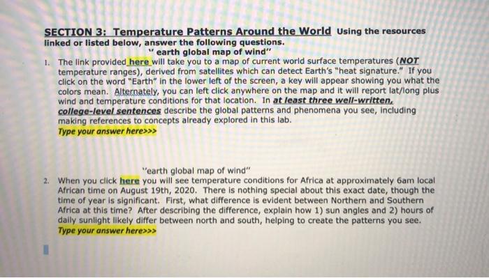 Solved SECTION 3: Temperature Patterns Around the World | Chegg.com