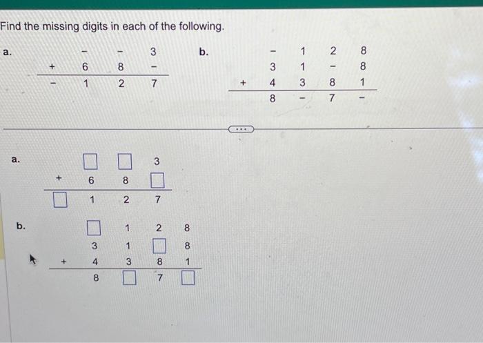 Solved Find the missing digits in each of the following. a. | Chegg.com