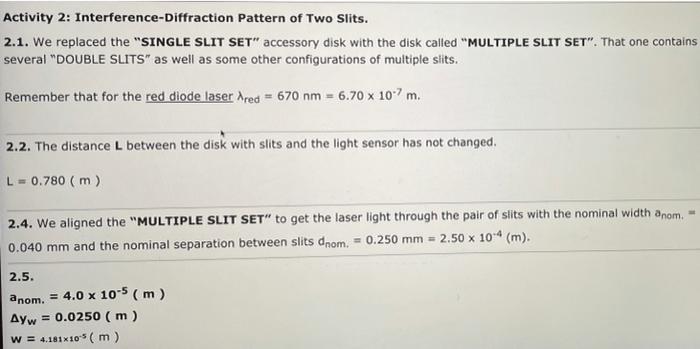 Solved Activity 2 Interference Diffraction Pattern Of Two