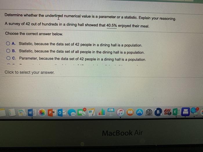 Solved Determine whether the underlined numerical value is a | Chegg.com
