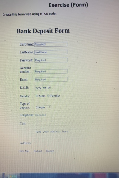 Solved Exercise (Form) Create this form web using HTML code: | Chegg.com