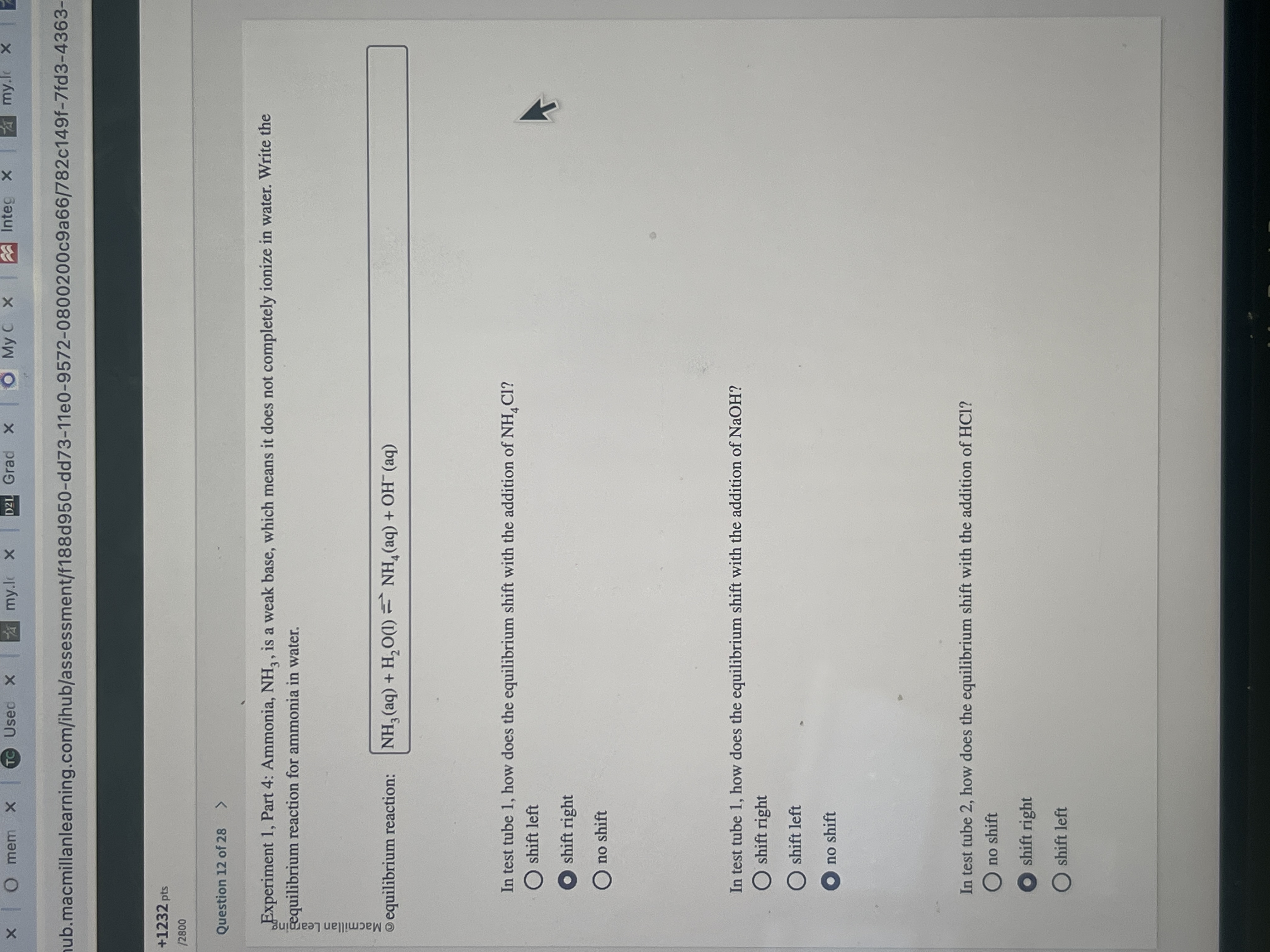 Solved Question 12 ﻿of 28Experiment 1, ﻿Part 4: Ammonia, | Chegg.com