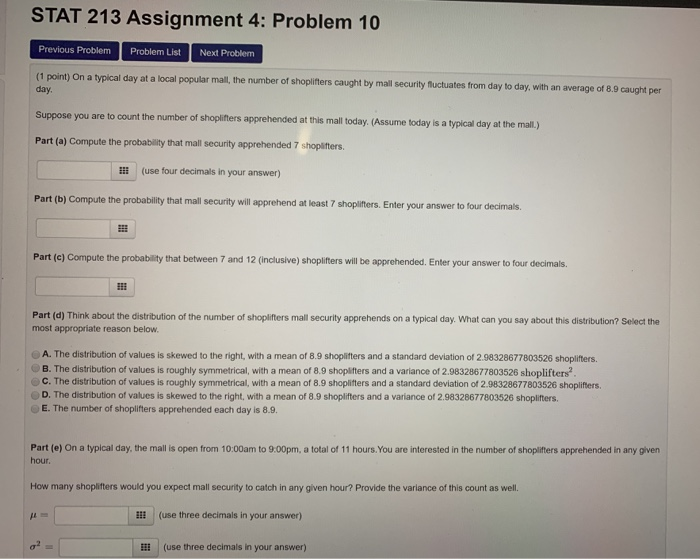 Solved Stat 213 Assignment 4 Problem 10 Previous Problem 2061