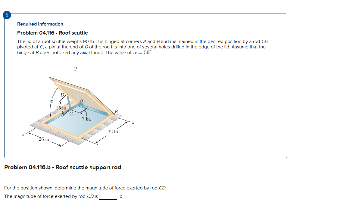 Solved Required informationProblem 04.116 - ﻿Roof scuttleThe | Chegg.com