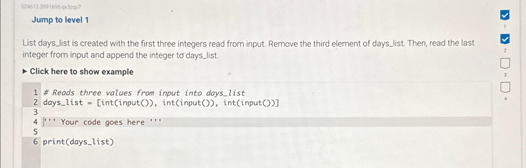 Solved 524612.3991696 ﻿qx3zqy7Jump to level 1List days_list | Chegg.com