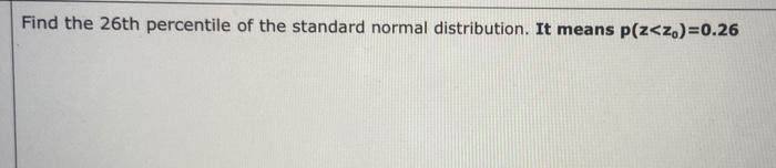 Solved Find the 26th percentile of the standard normal | Chegg.com