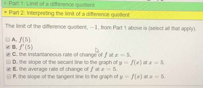 Solved > Part 1: Limit of a difference quotient Part 2: | Chegg.com