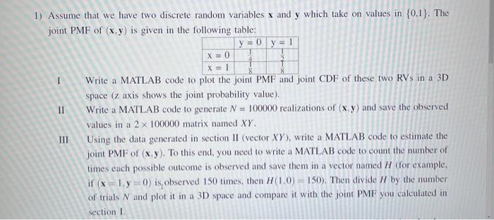 Solved 1) Assume that we have two discrete random variables | Chegg.com