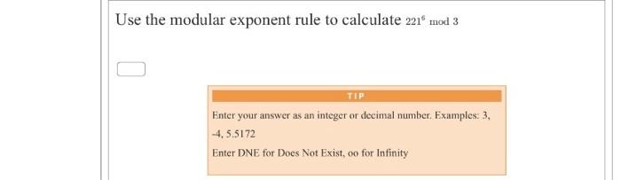 Solved Use the modular exponent rule to calculate 221® mod 3 | Chegg.com