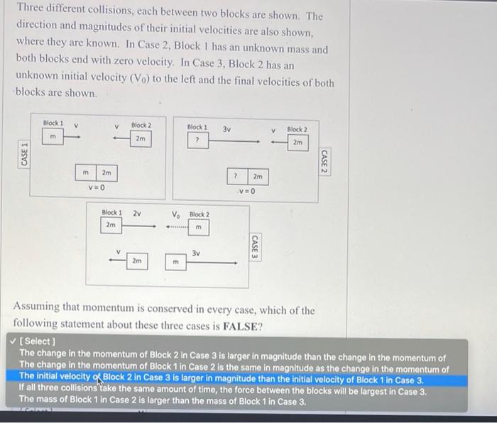 Solved Three different collisions, each between two blocks | Chegg.com