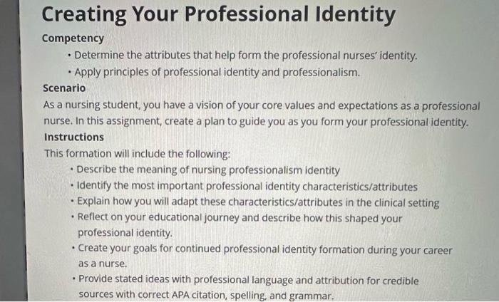 Solved Creating Your Professional Identity Competency - | Chegg.com