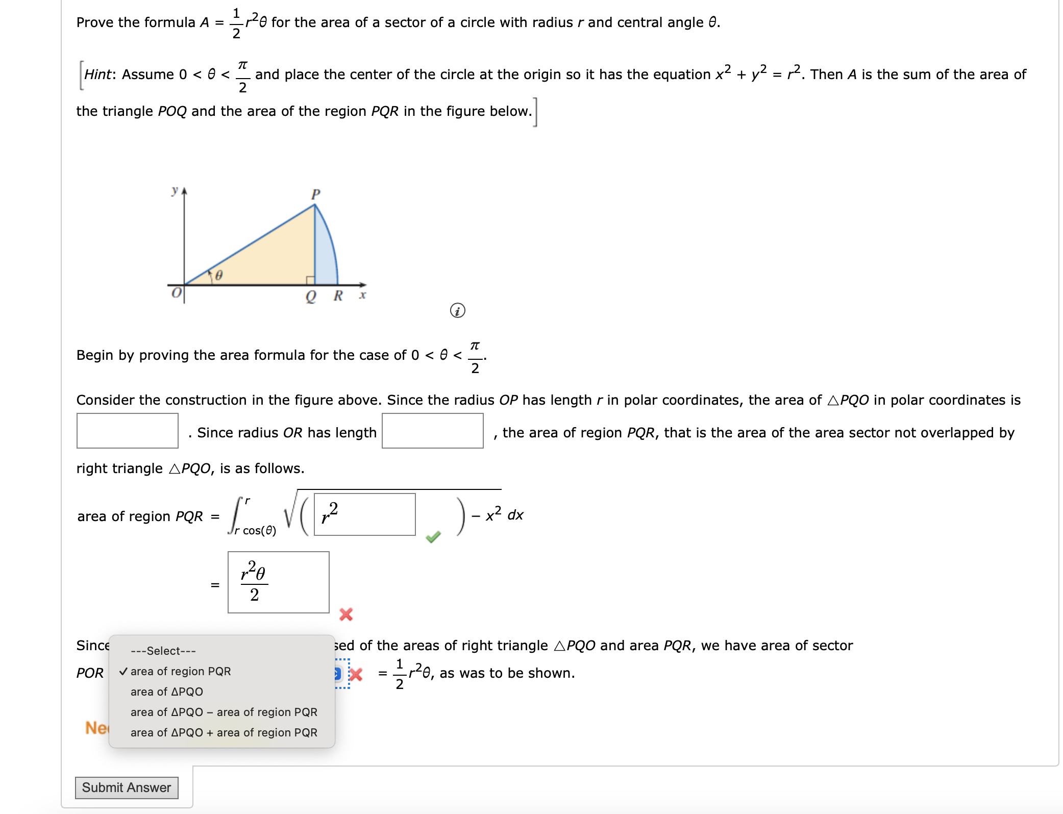 Solved Prove the formula A=12r2θ ﻿for the area of a sector | Chegg.com