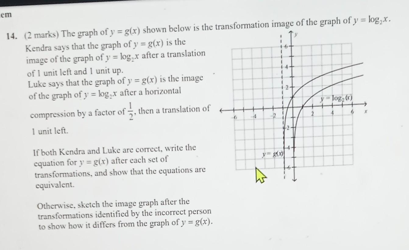 Solved (2 marks) The graph of y=g(x) shown below is the | Chegg.com