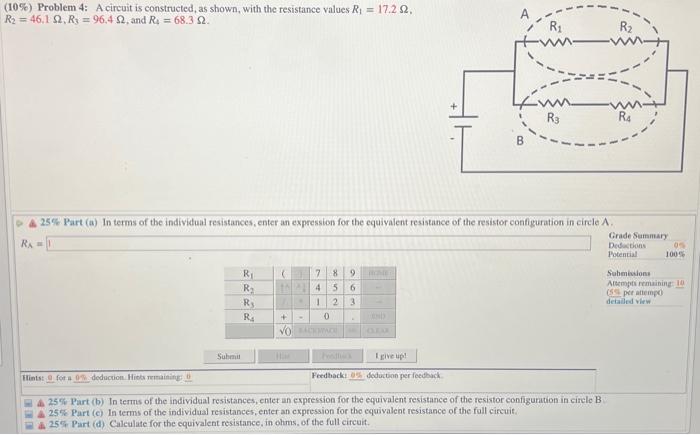 Solved (10\%) Problem 4: A circuit is constructed, as shown, | Chegg.com