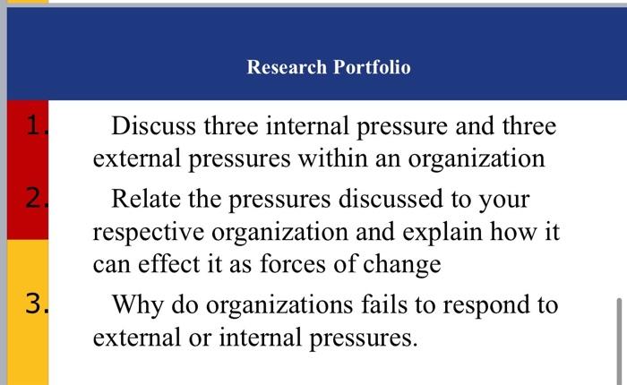 Solved Research Portfolio 21 Discuss three internal pressure | Chegg.com