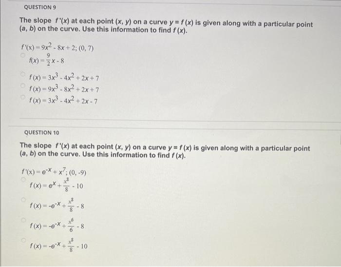Solved The slope f′(x) at each point (x,y) on a curve y=f(x) | Chegg.com