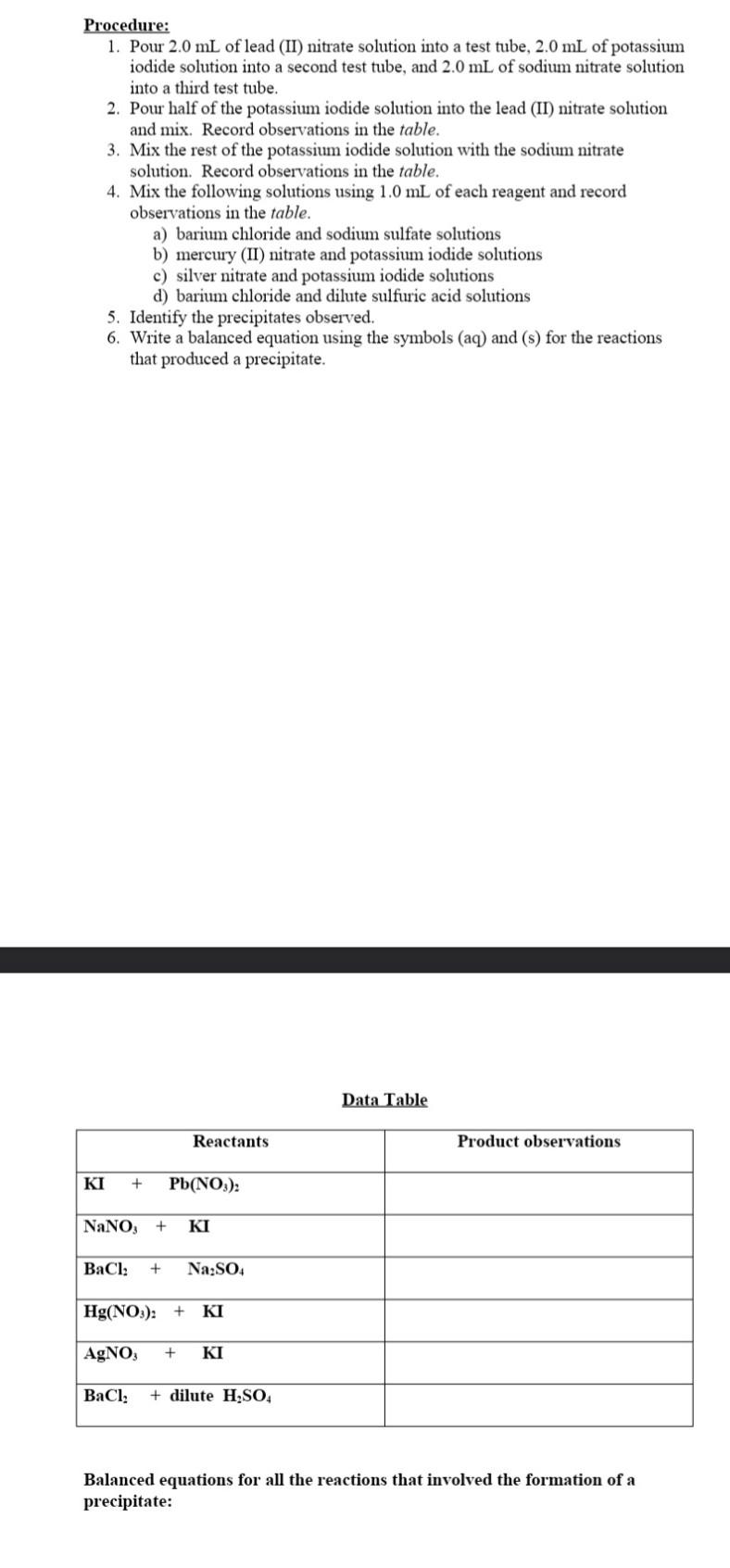 Solved Procedure 1 Pour 2 0 Ml Of Lead Ii Nitrate