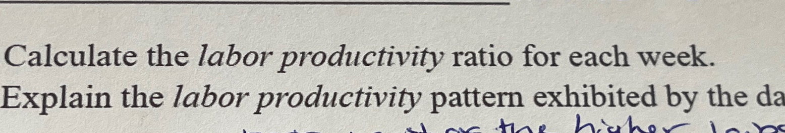 Solved Calculate the labor productivity ratio for each week. | Chegg.com