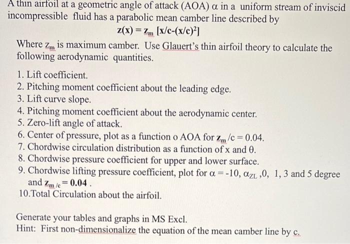 A thin airfoil at a geometric angle of attack (AOA) α | Chegg.com