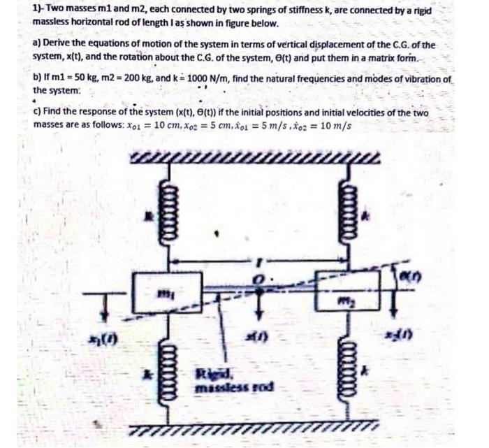Solved 1 Two Masses M1 And M2 Each Connected By Two