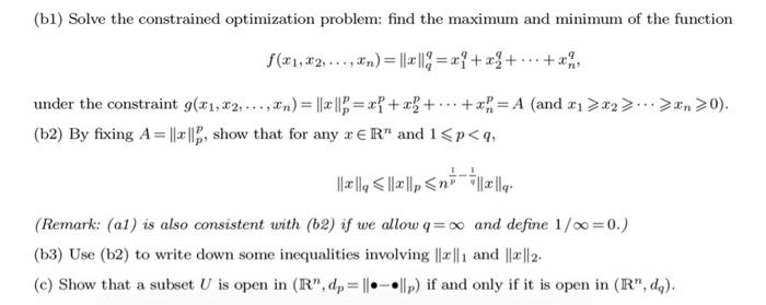 (b1) Solve the constrained optimization problem: find | Chegg.com