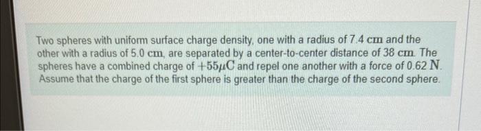Solved Two spheres with uniform surface charge density, one | Chegg.com