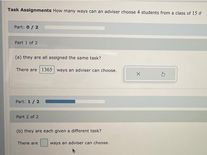 Solved Task Assignments How many ways can an adviser choose | Chegg.com