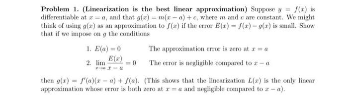Solved Problem 1. (Linearization is the best linear | Chegg.com
