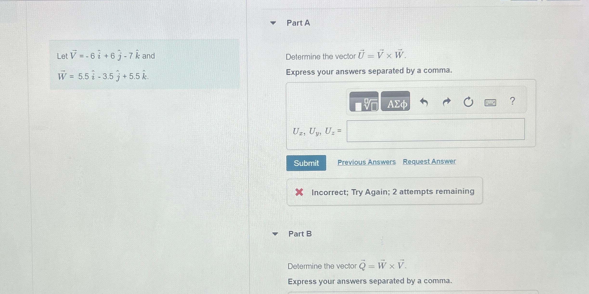 Solved Part ALet vec(V)=-6hat(i)+6hat(j)-7hat(k) | Chegg.com