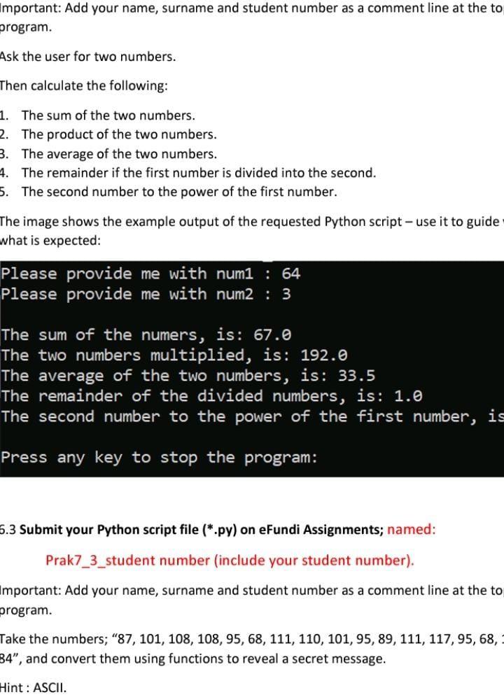 Solved Important: Add your name, surname and student number | Chegg.com