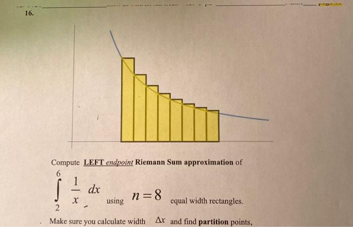 Solved 16. Compute LEFT endpoint Riemann Sum approximation | Chegg.com