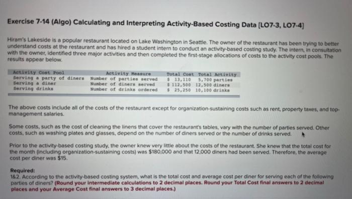 Solved Exercise 7-14 (Algo) Calculating and Interpreting | Chegg.com
